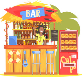 Beach bar in tropical style design with smiling Vector Image