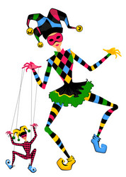 Jester with happy face dancing Royalty Free Vector Image