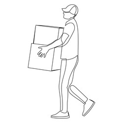 Continuous line drawing of man courier with boxes Vector Image