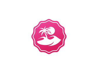 Palms desert with sun and sand logo design Vector Image