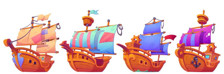 Cartoon old sailboat for game ui Royalty Free Vector Image