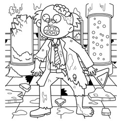 Zombie scientist isolated coloring page for kids Vector Image