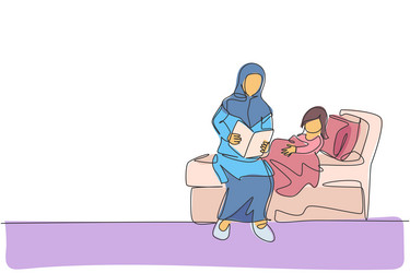 One line drawing of young happy mother accompany Vector Image