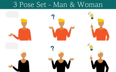 Person pose set speaking questioning solving Vector Image