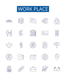 Work place line icons signs set office cubicle Vector Image