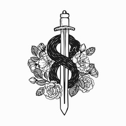 Tattoo with roses and snake sword and dagger Vector Image