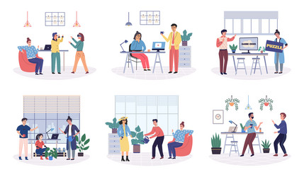 Office rest engaging in pastime activities during Vector Image