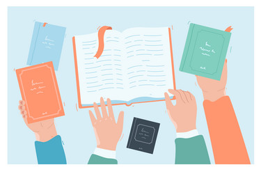 Cartoon hands holding open books Royalty Free Vector Image