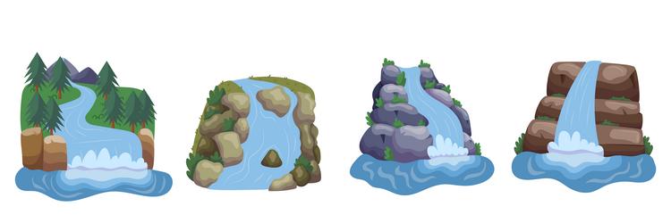 Collection cartoon river waterfalls landscapes Vector Image