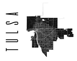 Detailed map of tulsa city linear print Royalty Free Vector