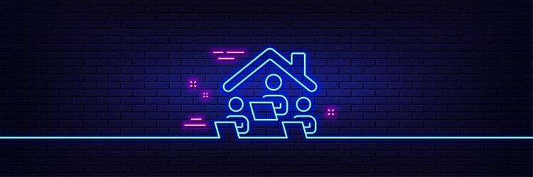 Work at home line icon teamwork sign neon light Vector Image