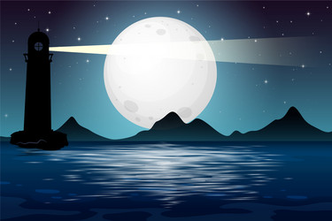 Night sea landscape with moon stars and clouds Vector Image