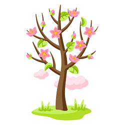 Spring landscape with trees mountains and hills Vector Image