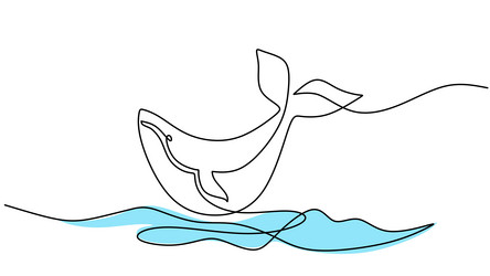 One line drawing of swimming whale isolated Vector Image