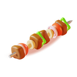 3d kebab or barbecue on a skewer set plasticine Vector Image