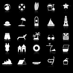 Beach line icons with reflect on white background Vector Image