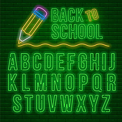 Neon alphabet retro letters on brick wall Vector Image