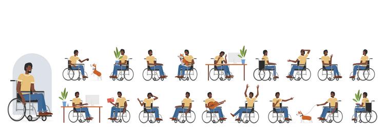 Active male character male with disability poses Vector Image