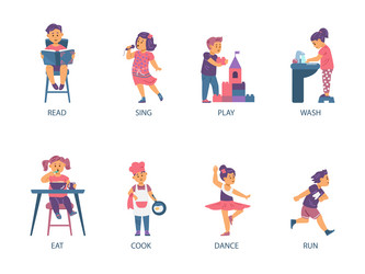 Kids Action Verbs Set Royalty Free Vector Image