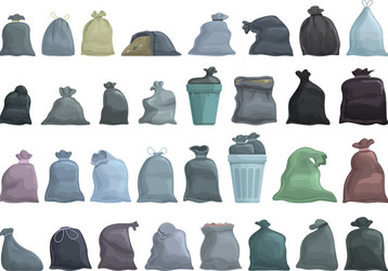 Garbage bags icons set cartoon clean Royalty Free Vector
