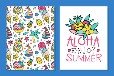Colorful summer vacation card design with doodle Vector Image