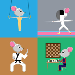 Cartoon set of summer sports with mice sportsmen Vector Image