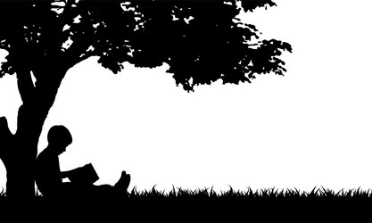 Silhouette Of Boy Reading Under Tree