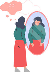 Slim teen girl seeing herself fat in mirror Vector Image