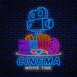Cinema bright neon signs Royalty Free Vector Image