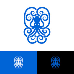 Octopus emblem logo inscribed oval Royalty Free Vector Image