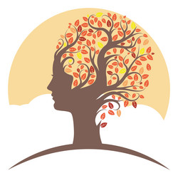 Autumn tree with female head silhouette Royalty Free Vector