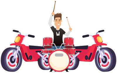 Guy drummer musician at drum brutal man playing Vector Image