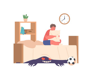 Trembling child boy character feel fear with wide Vector Image