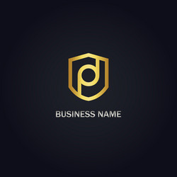 Shield line gold company logo Royalty Free Vector Image
