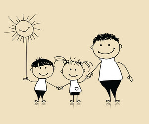 Happy family with love drawing sketch Royalty Free Vector