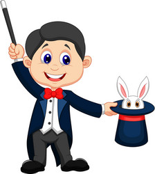 Magician pulling out a rabbit from his top hat Vector Image