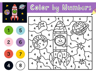 Color by number game space activity page for kids Vector Image