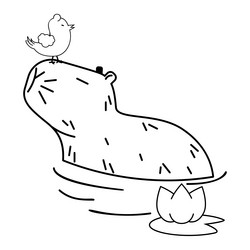 Capybara with bird line art Royalty Free Vector Image
