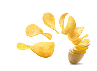 Realistic wavy and ripple potato chips splash Vector Image