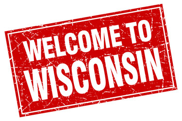 Welcome to wisconsin red square grunge stamp Vector Image