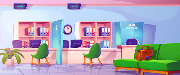 Bank office room inside interior with atm cartoon Vector Image