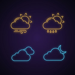 Weather neon light icons set Royalty Free Vector Image