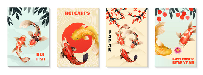 Realistic koi fish posters Royalty Free Vector Image