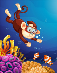 Boy scuba diving under the ocean with dolphin Vector Image