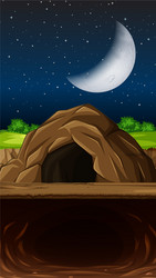 Night time cave scene Royalty Free Vector Image