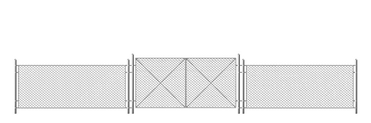 Fence with barbed wire metal grid gate 3d Vector Image