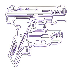 Gun alien outline sketch purple Royalty Free Vector Image