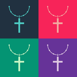 Pop art line christian cross icon isolated Vector Image