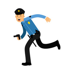 Police officer character in a blue uniform running