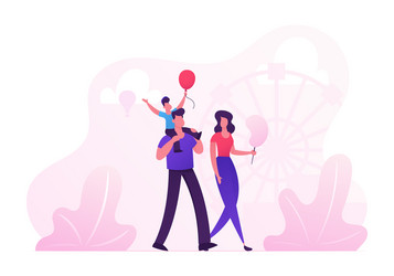 Happy active family walking outdoors Royalty Free Vector